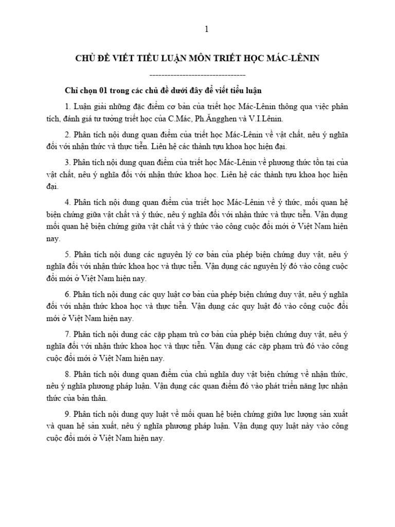 Chu de Viet Tieu Luan Triet Hoc 2023 | PDF