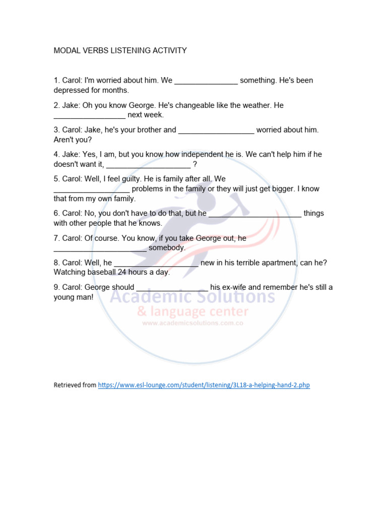 Modal Verbs Listening Activity | PDF