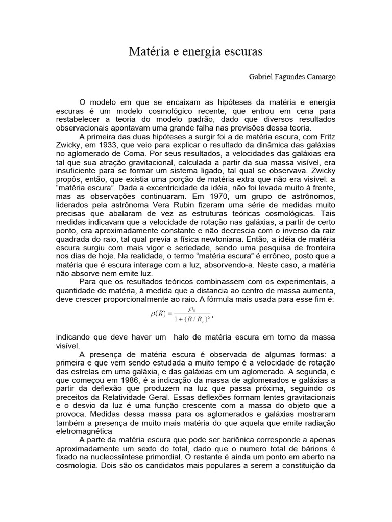 Materia Energia Escuras Gabriel | PDF | Universo | Matéria escura (Cosmologia)