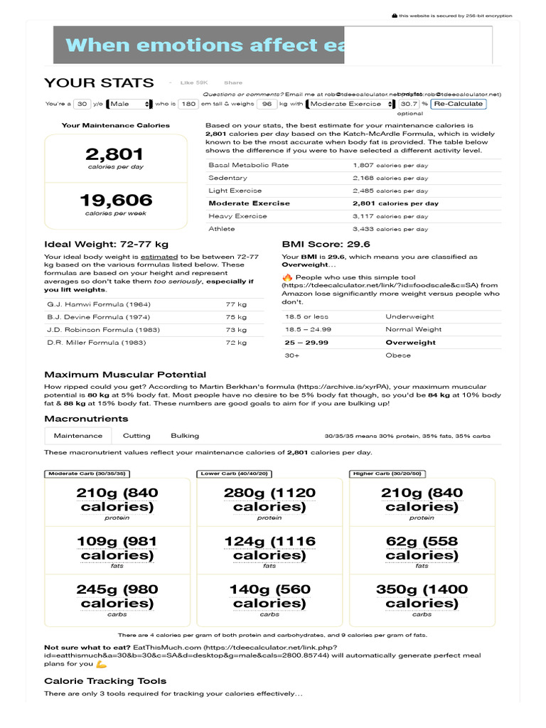 Calories Needed For A 30 Year Old, 96 KG Male | PDF | Body Mass Index ...