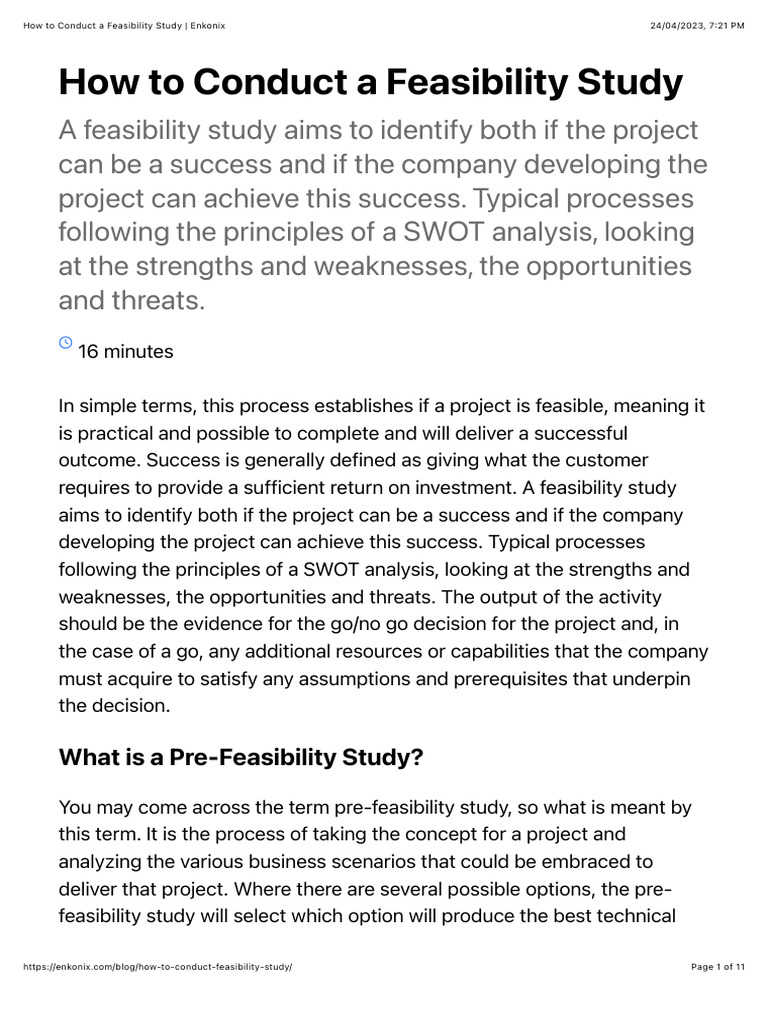 How To Conduct A Feasibility Study - Enkonix | PDF | Feasibility Study ...
