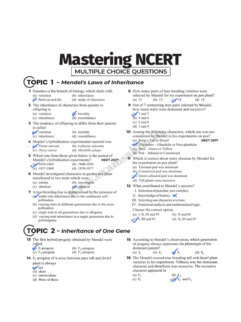 Principles Of Inheritance And Variation Exercise Pdf