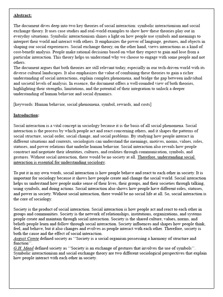 Symbolic Interactionism and Social Exchange Theory | PDF