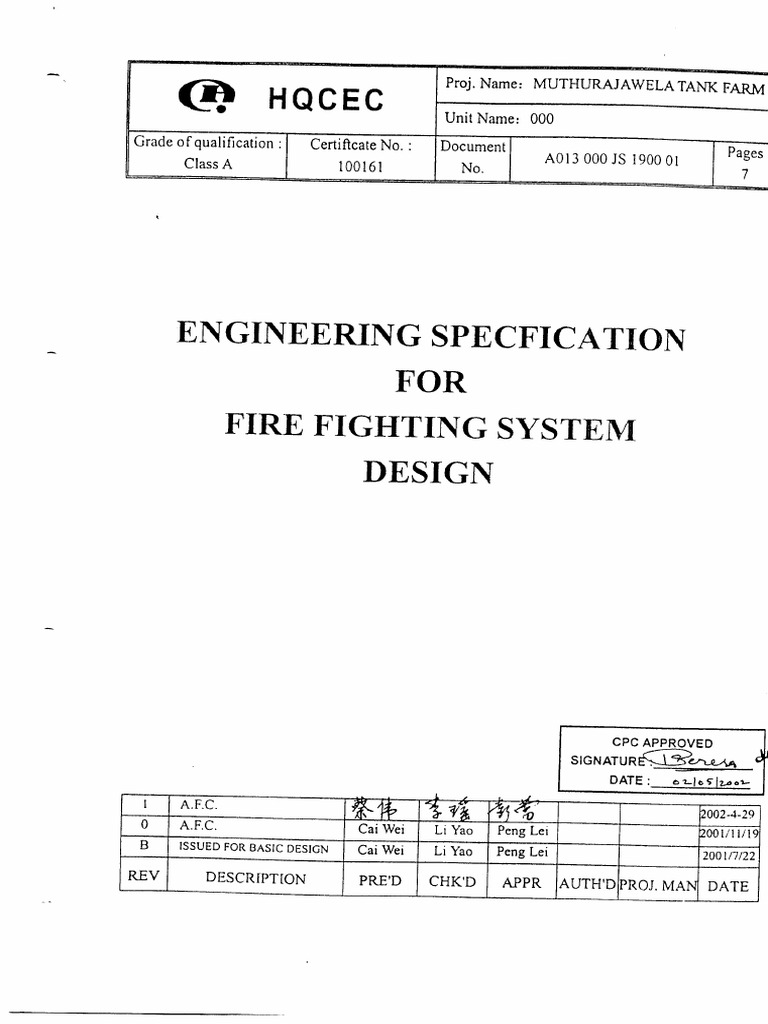 Fire Fighting System Specifications | PDF | Chemical Engineering ...