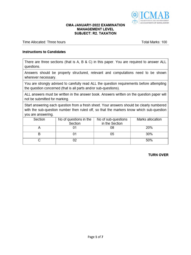 R2.TAXML Question CMA January 2022 Examination | PDF | Taxes | Value Added Tax