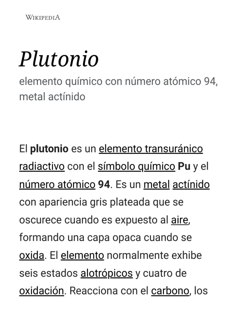 Plutonio - Wikipedia, La Enciclopedia Libre | PDF | Plutonio | Fisión ...