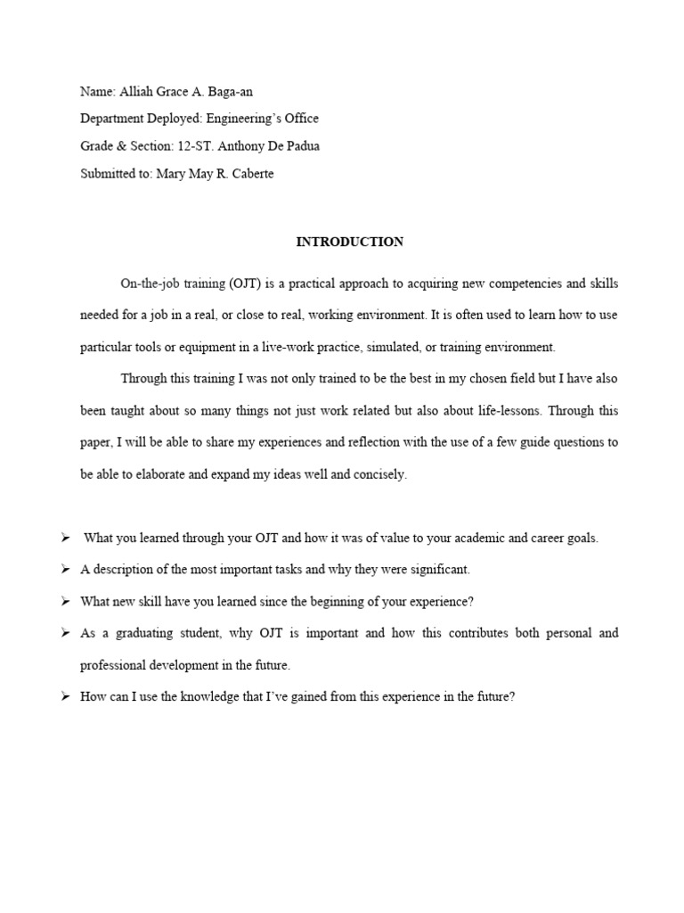 OJT Reflection and Future Goals | PDF | Cognition | Cognitive Science