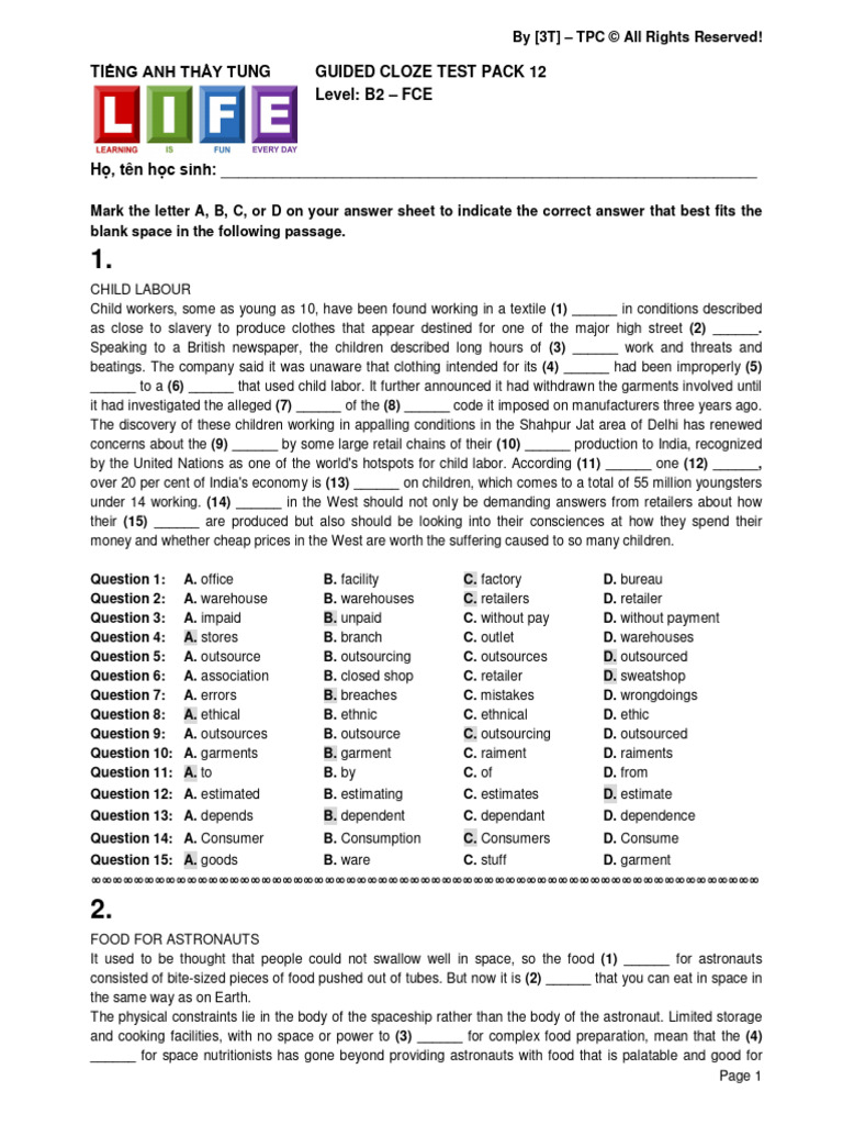 Guided Cloze Test No.12 | PDF