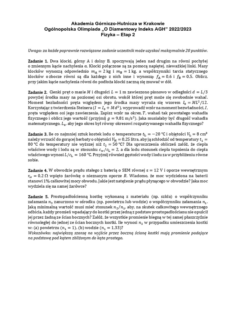 Fizyka II Etap 2022 2023 | PDF