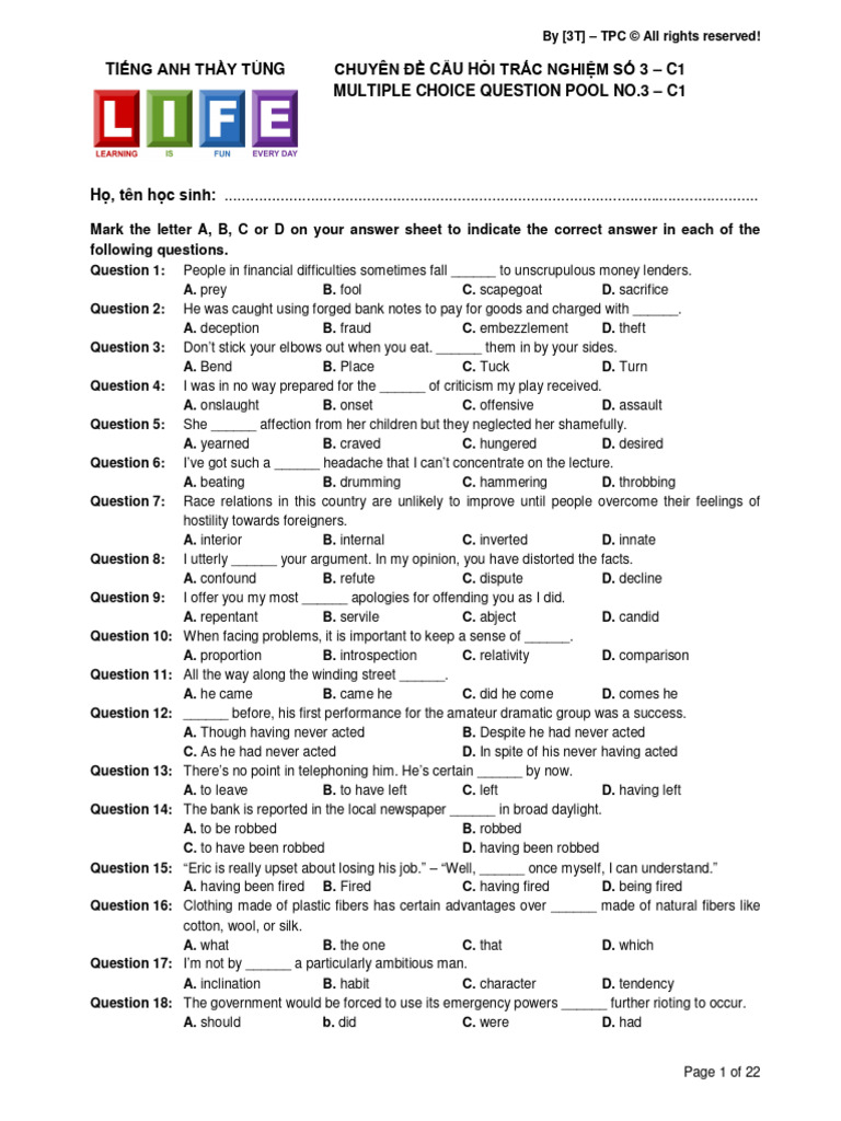 CAE+ - Multiple Choice Question Pool No 3 | PDF