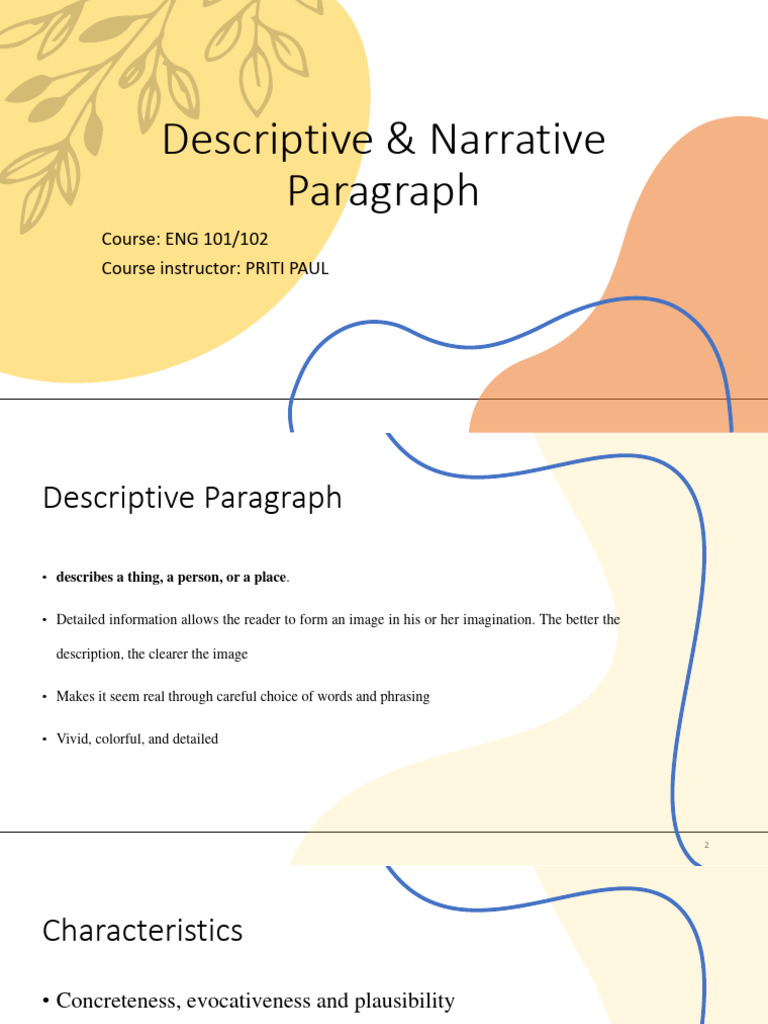 Descriptive & Narrative Paragraph | PDF