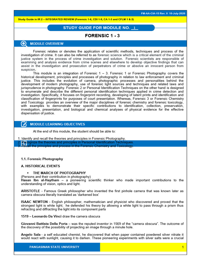 Forensic Study Guide: Photography & Techniques | PDF