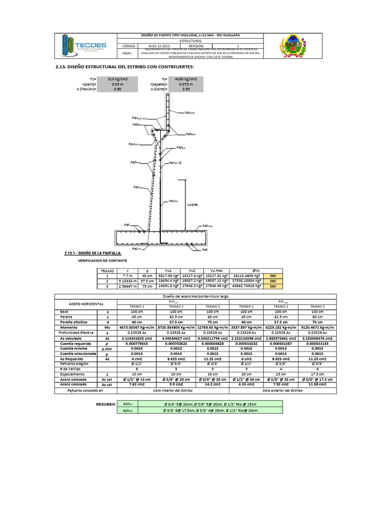 Diseño Del Acero de Un Estribo Con Contrafuerte | PDF | Elementos ...