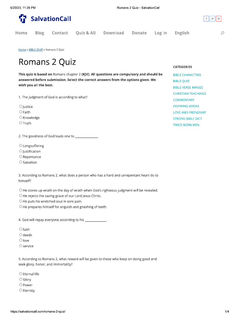 Romans 2 Quiz | PDF