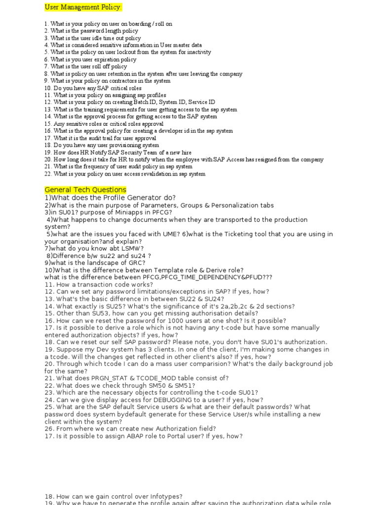 SAP Security Interview Questions Only | PDF | Password | Areas Of ...