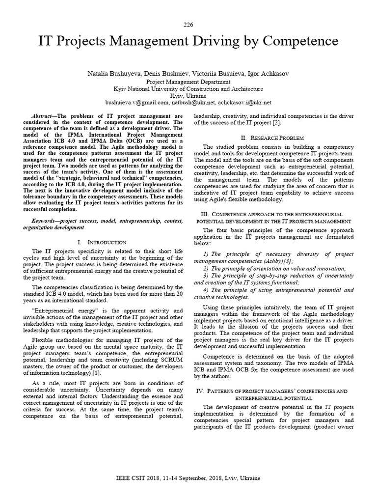 Bushuyeva2018 - IT Projects Management Driving by Competence | PDF ...