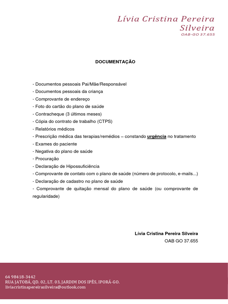 Modelo de Documentos Plano de Saude | PDF