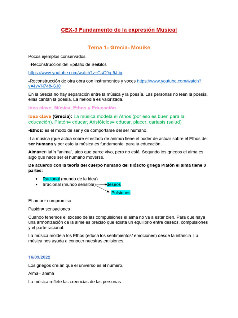 CEX-3 Fundamento de La Expresión Musical | PDF | Platón