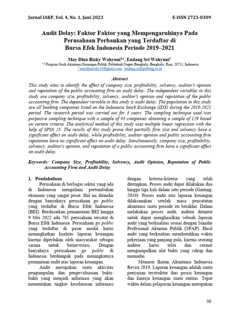 Audit Delay Faktor Faktor Yang Mempengaruhinya Pada Perusahaan Perbankan Yang Terdaftar Di Bursa ...