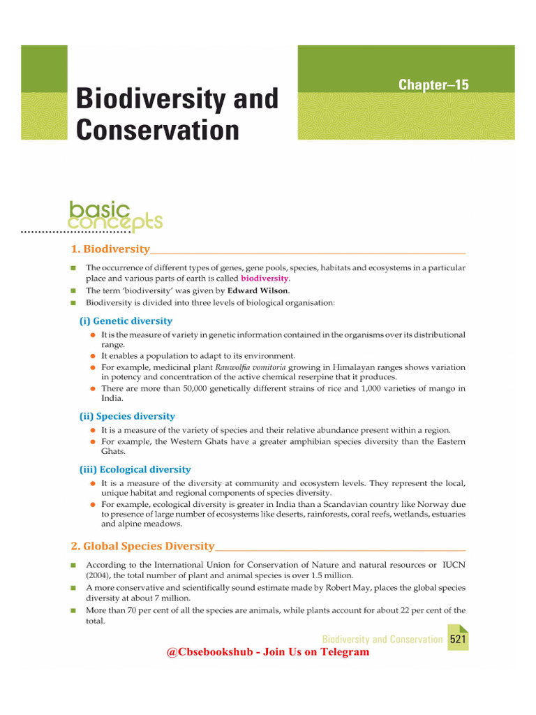 Chapter - 15 Biodiversity and Conservation | PDF