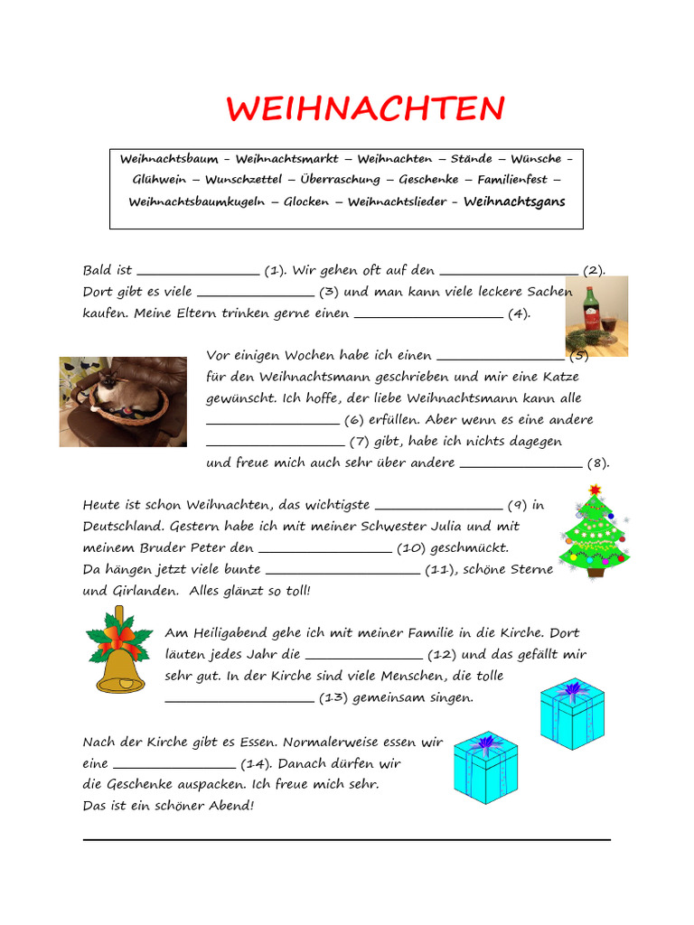 Weihnachten Leseverstehen Luckentext Mit Losung Arbeitsblatter ...