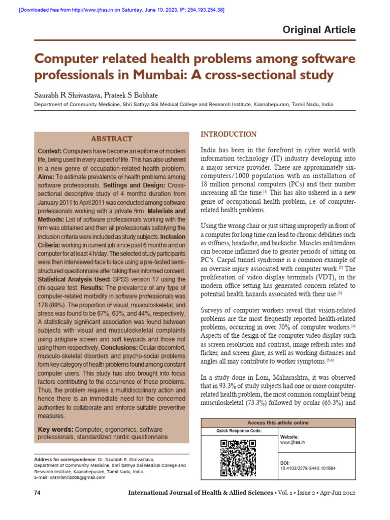 Article Summary 1 (Health Risk Using Computer) | PDF | Statistics