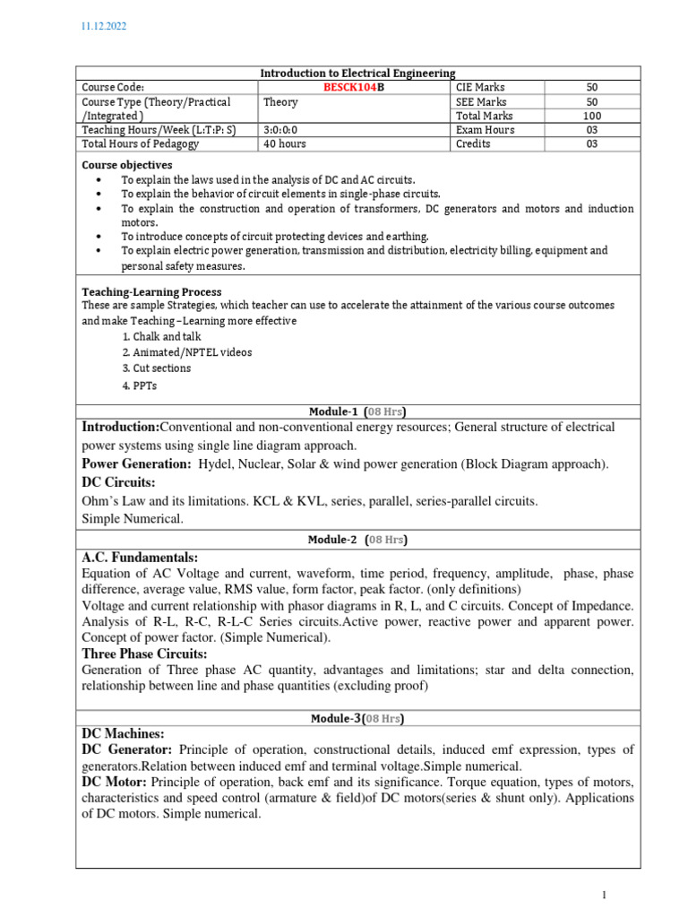 Introduction To Electrical Engineering | PDF | Electric Motor ...