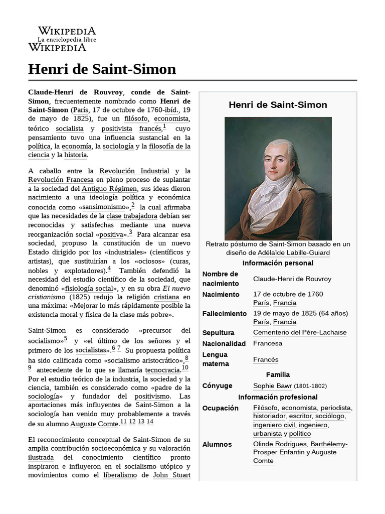 Henri de Saint-Simon: Pensamiento y Aportes | PDF | Positivismo ...