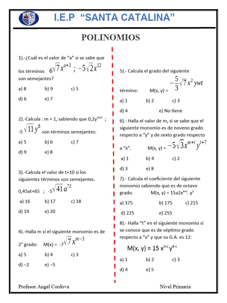 Ejercicios de Grados de Un Polinomio | PDF | Relaciones matematicas ...