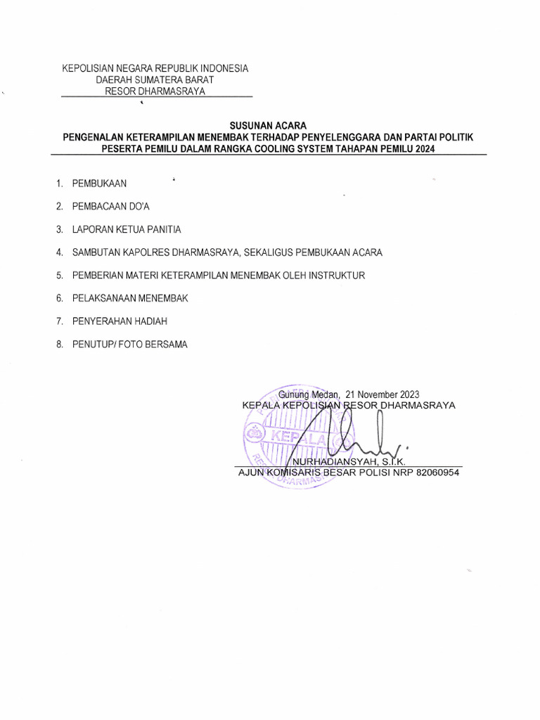 Susunan Acara Menembak Guna Pemilu 2024 | PDF