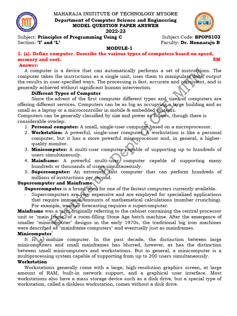 Paper-1-BPOPS103 - Model Paper Solution 2022-23 | PDF | Pointer ...