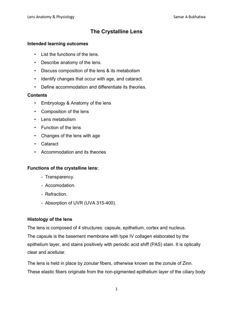 The Crystalline Lens | PDF | Science & Mathematics