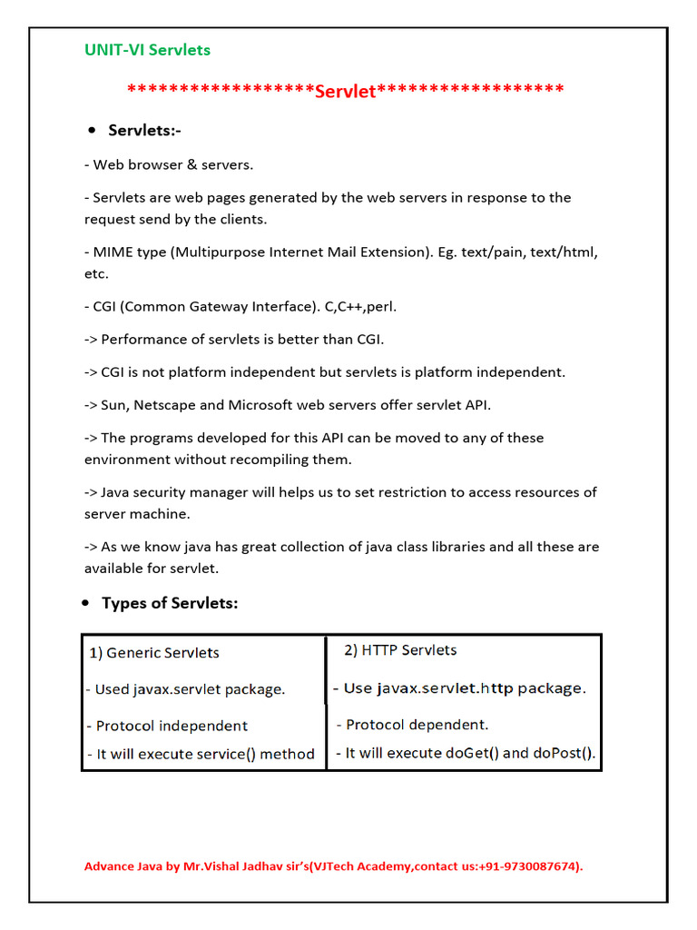 UNIT-VI Notes Adavance Java | PDF | Web Server | Internet & Web
