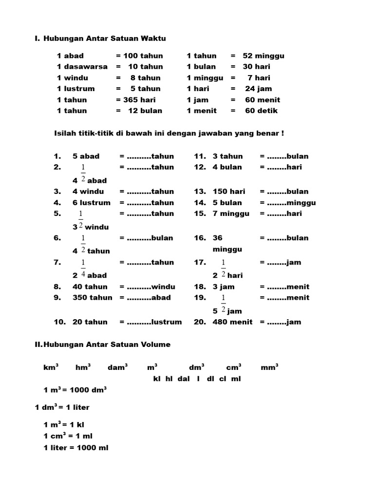 Hubungan Antar Satuan Waktu | PDF
