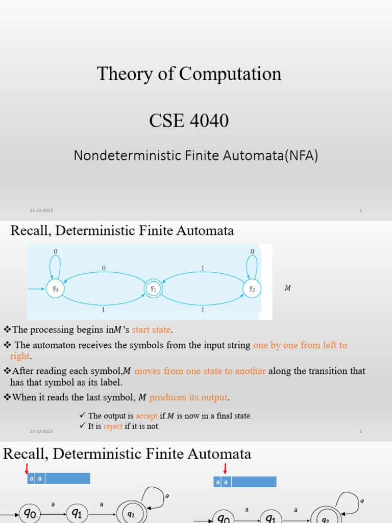 Theory Of Computation Cse 4040 Nondeterministic Finite Automata Nfa Pdf
