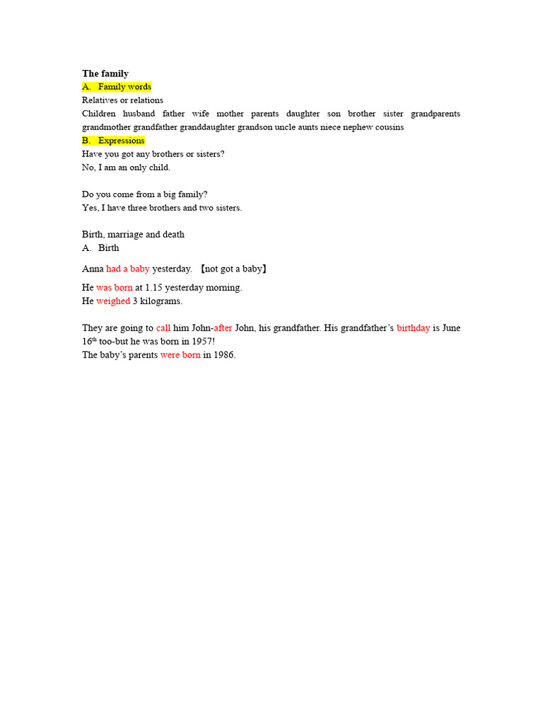 Family Vocabulary and Expressions Guide | PDF