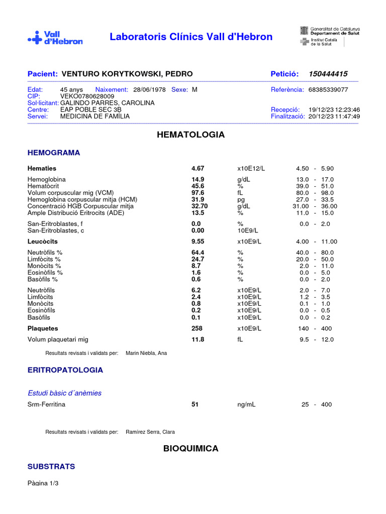 Laboratoris Clínics Vall D'hebron: Hematologia | PDF