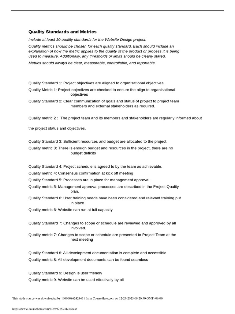 Quality Standards and Metrics | PDF | Business