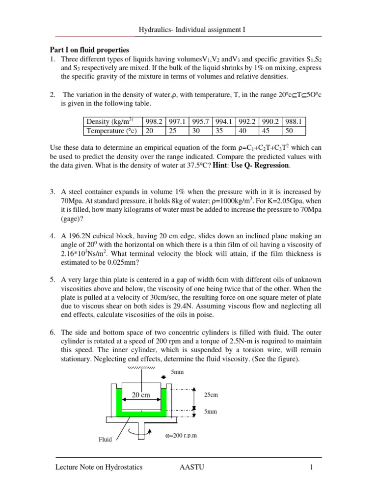 Hydraulics Individual Assignment I | PDF | Pressure | Pressure Measurement