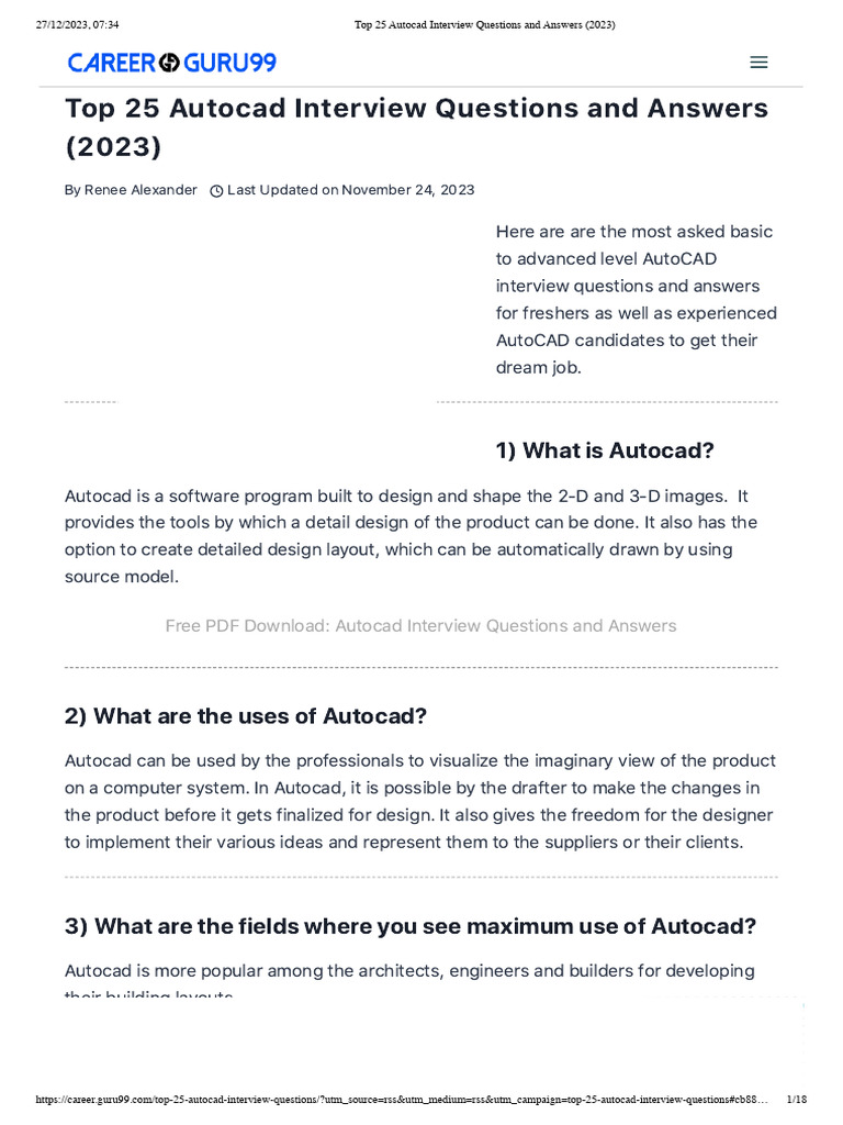 Top 25 AutoCAD Interview Q&A (2023) | PDF