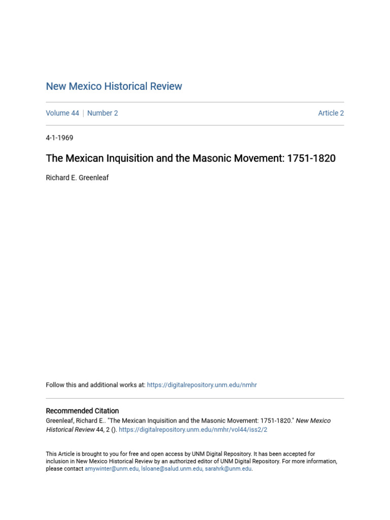The Mexican Inquisition and The Masonic Movement - 1751-1820 | PDF