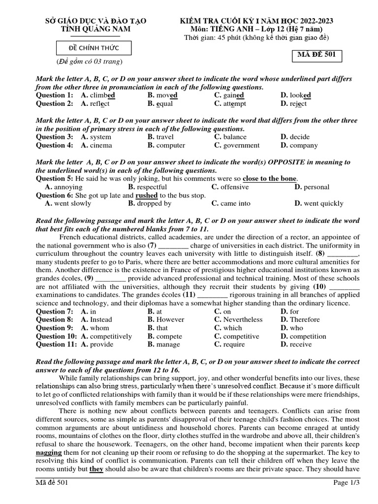 English Exam Paper for Grade 12 | PDF | Adolescence