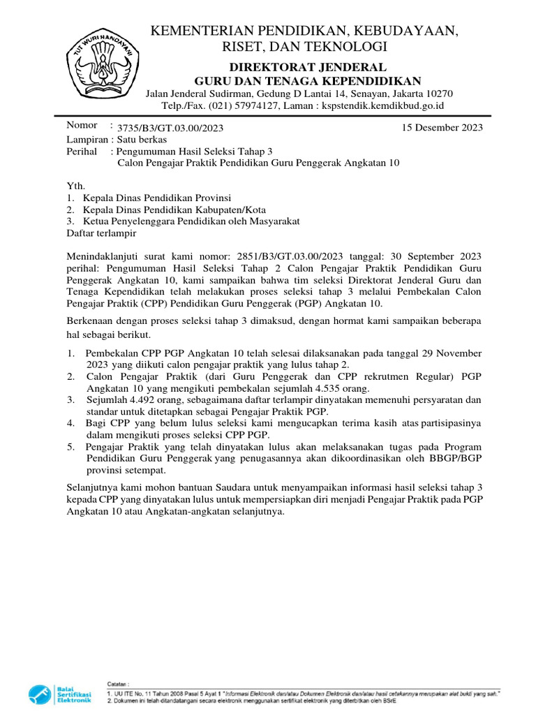 3735 - Surat Pengumuman CPP THP 3 PGP A10 | PDF