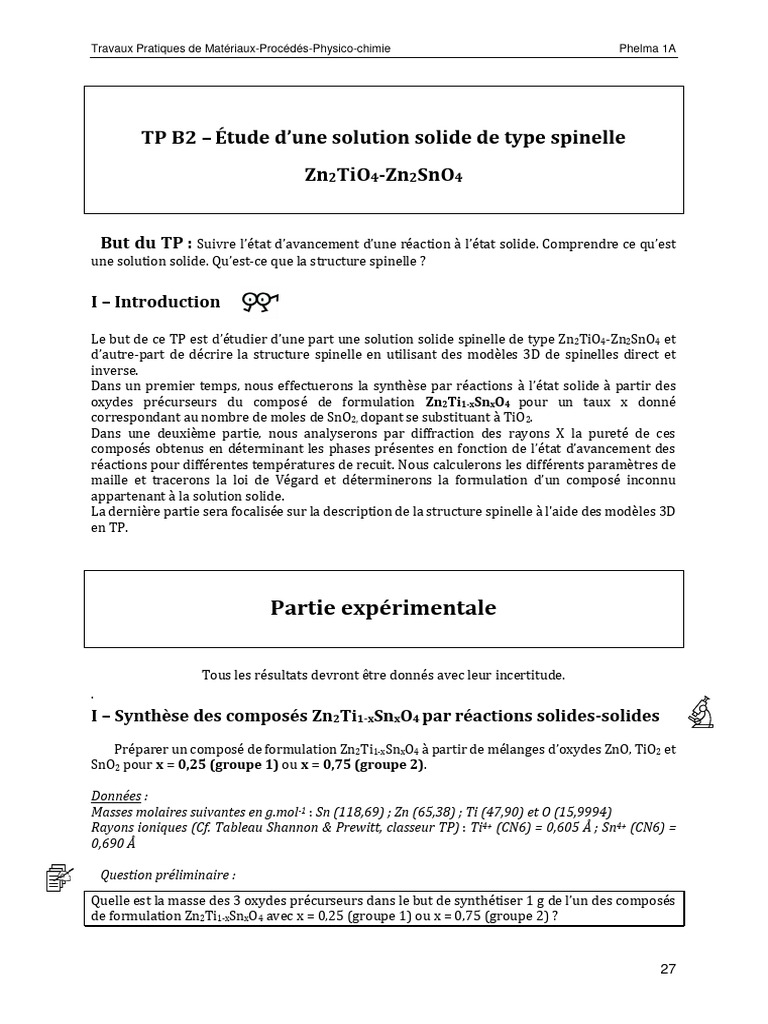 Étude de la structure spinelle Zn2Ti1-xSnxO4 | PDF | Structure ...