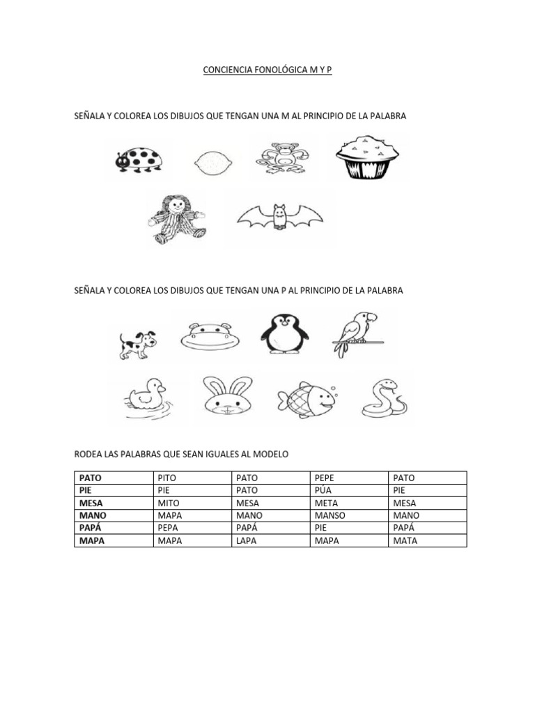 Conciencia Fonológica M y P | PDF