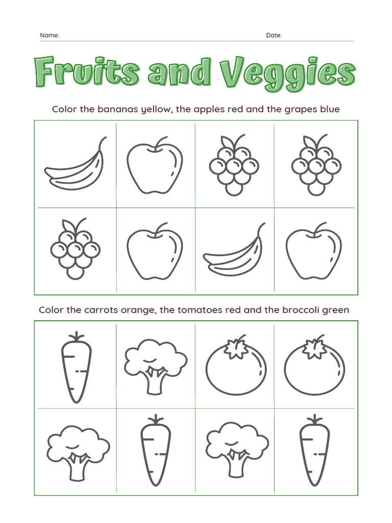 Fruits and Veggies Coloring Worksheet | PDF | Science & Mathematics