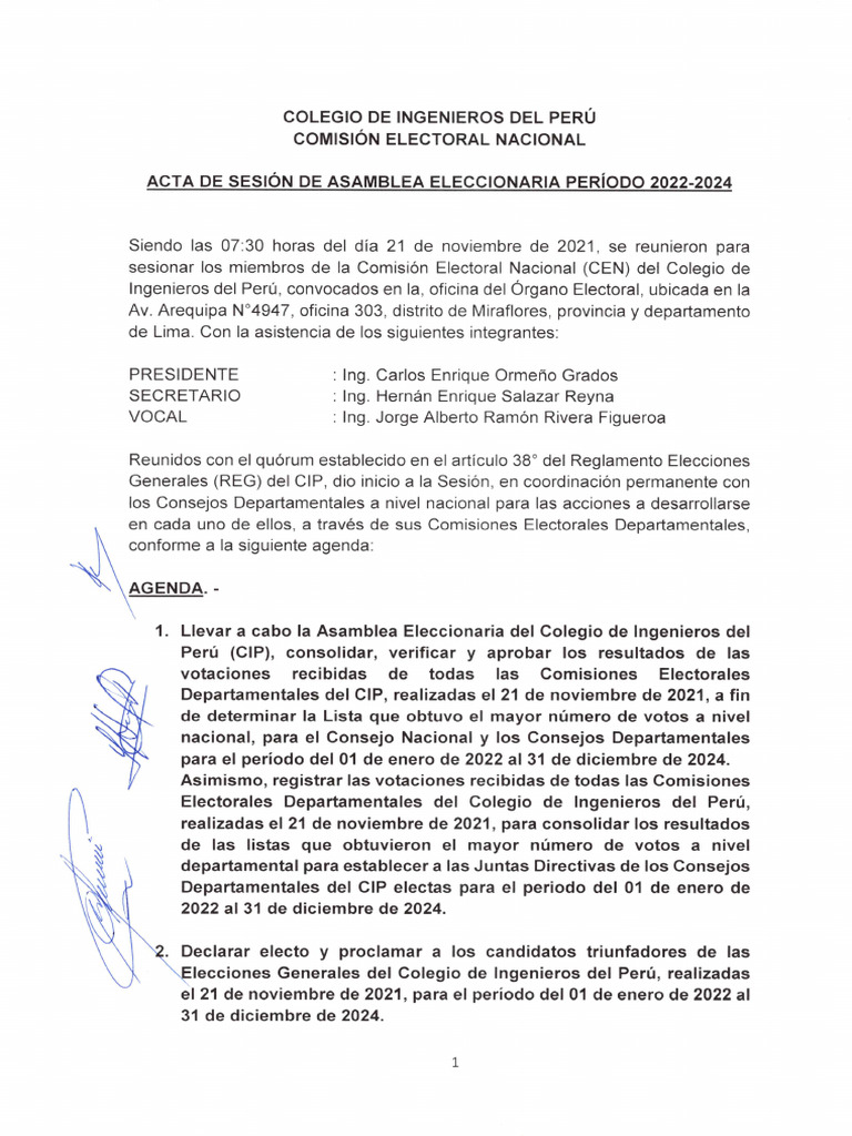 Acta de Sesion Del 21 de Noviembre de 2021 Acta Eleccionaria Periodo 2022 2024 | PDF