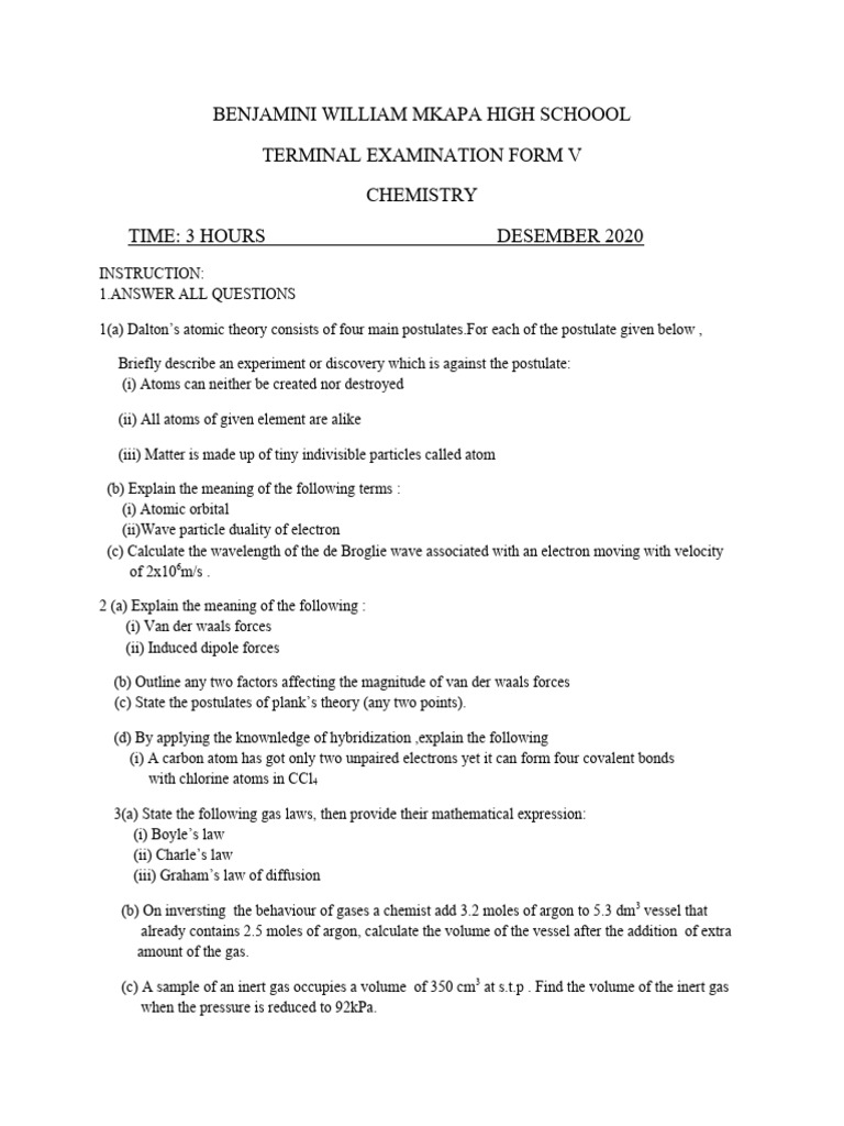 Chemistry f5 Terminal | PDF | Gases | Atoms