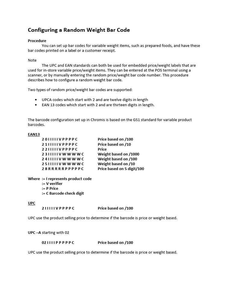 Configuring A Random Weight Bar Code | PDF