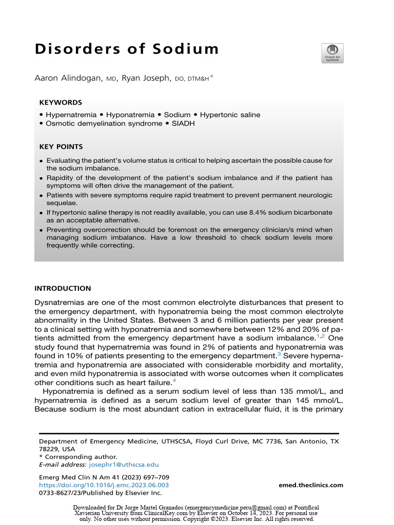 Disorders of Sodium | Download Free PDF | Clinical Medicine | Medical ...